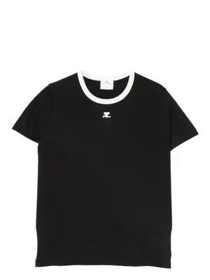 COURREGES Logo-embroidered T-shirt - Black