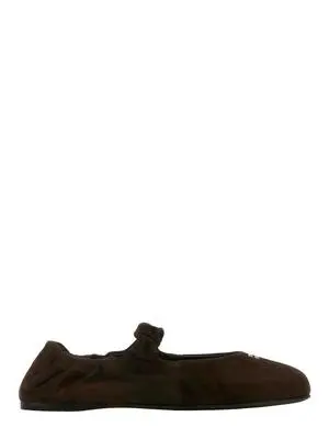 Miu Miu Ruches Suede Ballerinas - Brown