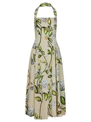 Oscar De La Renta Flower-print Halter-neck Midi Dress - Neutrals