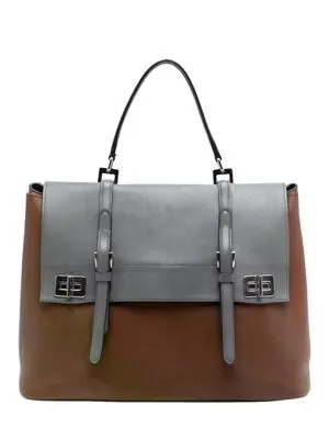 Prada 2010-2025 Large Bicolor City Calf Double Flap Satchel - Brown