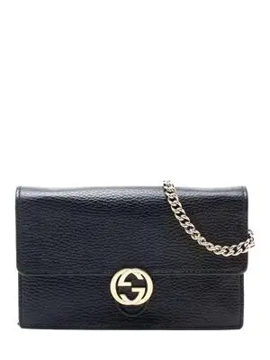 Gucci Interlocking G Calfskin Wallet On Chain Crossbody Bag - Black