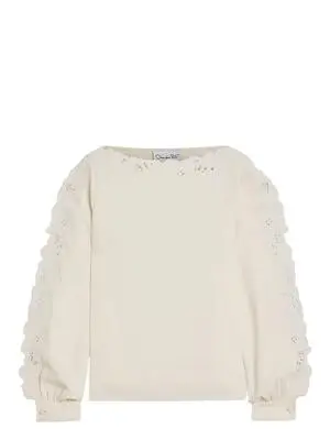 Oscar De La Renta Guipure Lace-trimmed Cutout Stretch-silk Blouse - Off-white