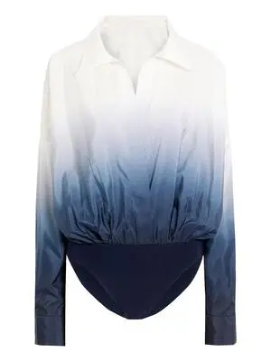 Norma Kamali Oversized Dégradé Habotai Bodysuit Navy
