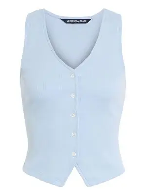 Veronica Beard Ribbed Pima Cotton-blend Top - Light Blue