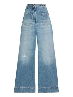 Victoria Beckham Alina Distressed Wide-leg Jeans - Mid Denim
