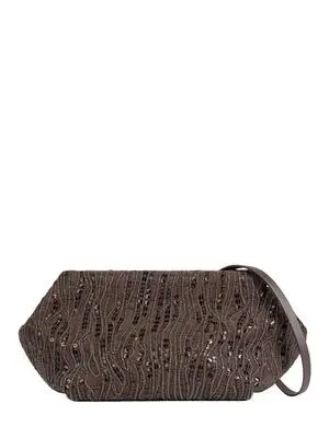 Brunello Cucinelli Embellished Canvas Clutch - Brown