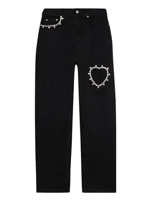 AREA Cutout Crystal-embellished Straight-leg Jeans - Black