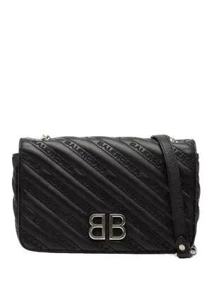 Balenciaga Embossed Leather Wallet On Chain Crossbody Bag - Black