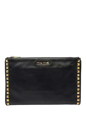 Miu Miu Studded Leather Zip Clutch - Black