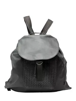 Bottega Veneta Intrecciato Trimmed Leather Drawstring Backpack - Grey