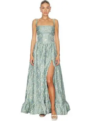 V. CHAPMAN Ava Brocade Gown - Slate Blue Cheverny Brocade