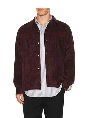 Needles Fringe Open Collar Shirt Rayon Corduroy - Burgundy