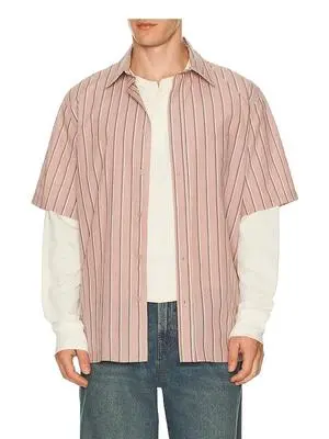 Simkhai Deacon Short Sleeve Oversized Shirt In Pink - Rose Stripe