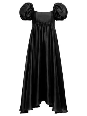 Azeeza Rory Raw Silk Midi Dress Black