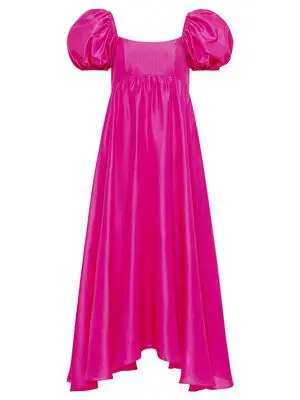 Azeeza Rory Raw Silk Midi Dress Magenta