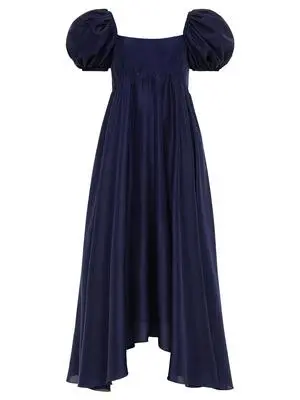 Azeeza Rory Raw Silk Midi Dress Navy