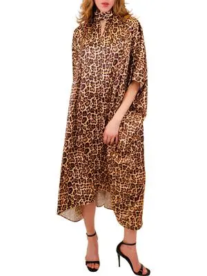 Azeeza Raini Satin Midi Dress - Leopard