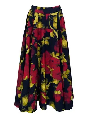 Azeeza Avani Printed Poplin Midi Skirt - Red Rose