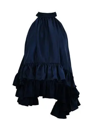 Azeeza Plath Raw Silk Top - Navy