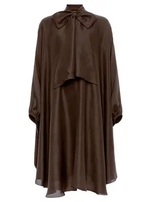 Azeeza Emlyn Raw Silk Midi Dress - Chocolate
