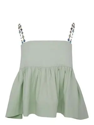 Azeeza Rayna Poplin Top With Embellished Straps - Cool Mint