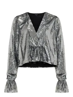 Azeeza Thistle Sequin Blouse - Silver Sequin