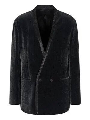 Giorgio Armani Giorgio’s Double-breasted Tuxedo Jacket In A Chevron Print Velvet - Black