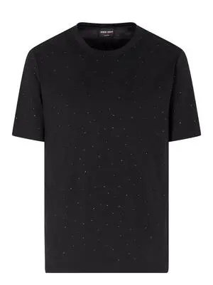 Giorgio Armani Giorgio’s Crew-neck T-shirt In Pima Cotton Jersey With Rhinestones - Black
