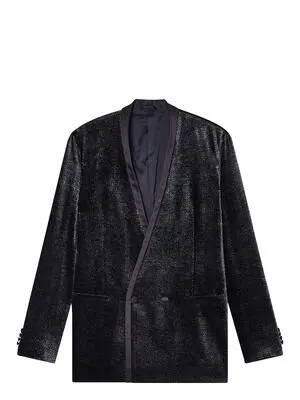 Giorgio Armani Giorgio’s Double-breasted Tuxedo Jacket In Micro Devoré Velvet - Blue