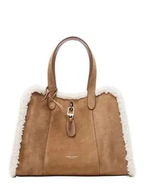 Giorgio Armani Neve Large Suede And Shearling Sheepskin Tote - Camel