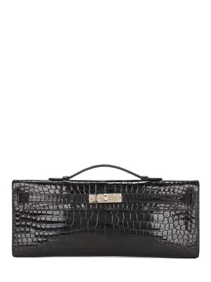 Hermès Shiny Porosus Crocodile Kelly Cut Pochette - Noir