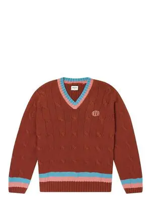 BODE Logo-embroidered Cable-knit Cotton Sweater - Brown