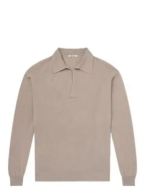 Auralee Open-collar Cashmere And Silk-blend Polo Shirt - Brown
