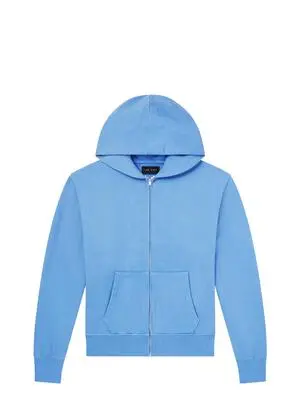 LES TIEN Garment-dyed Cotton-jersey Zip-up Hoodie - Blue