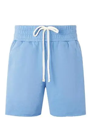 LES TIEN Garment-dyed Fleece-back Cotton-jersey Drawstring Shorts - Blue