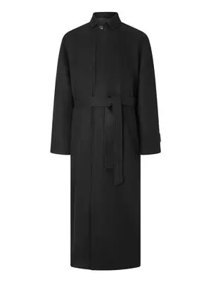SAMAN AMEL Belted Wool Overcoat - Black