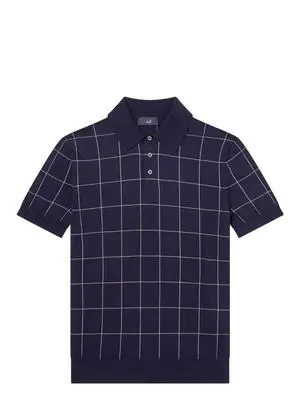 Dunhill Checked Cotton And Mulberry Silk-blend Jacquard Polo Shirt - Blue