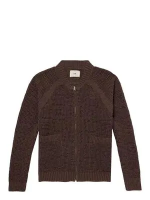 Folk Open-knit Zip-up Cardigan - Brown