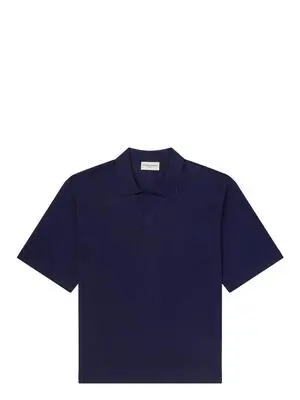 Officine Générale Pele Jacquard-knit Lyocell And Wool-blend Polo Shirt - Blue