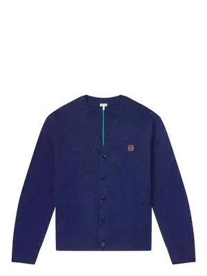 Loewe Logo-embroidered Wool-blend Cardigan - Blue