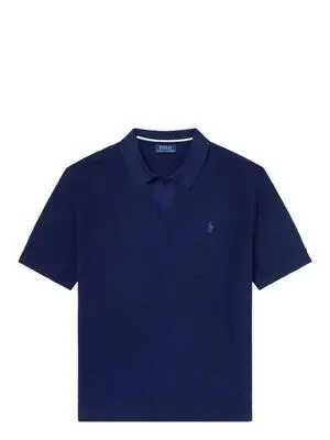 Polo Ralph Lauren Cotton And Linen-blend Piqué Polo Shirt - Blue