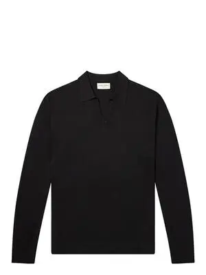 Officine Générale Simone Lyocell And Wool-blend Polo Shirt - Black