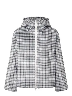 JIL SANDER Padded Checked Silk-blend Hooded Jacket - Blue