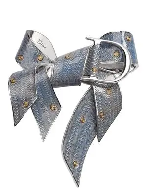 Dior Guilloché Brooch - Silver And Gold-finish Brass With Blue Resin