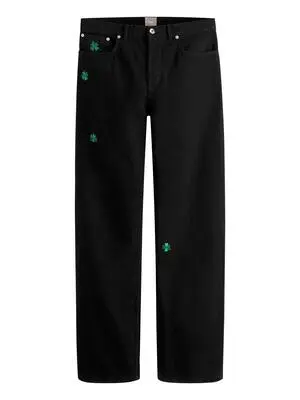 Dior Long Regular Jeans With Clover Embroideries - Black Cotton Twill