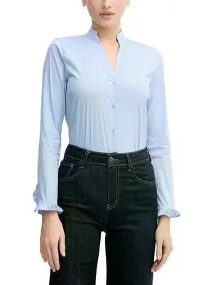 MOS MOSH Ruffled V-neck Shirt - Blue