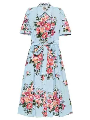 Dolce & Gabbana Floral-print Belted Midi Dress - Blue