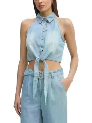 GAUDI Halterneck Front-knot Top - Blue