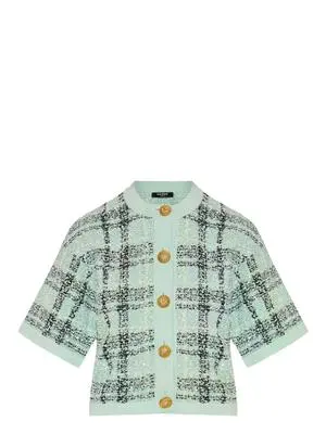 Balmain Checked Button-up Cardigan - Green