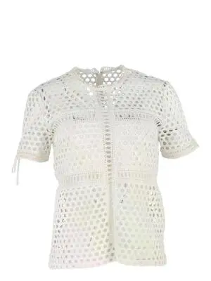 SELF-PORTRAIT Lace Pattern Crew-neck Blouse - White